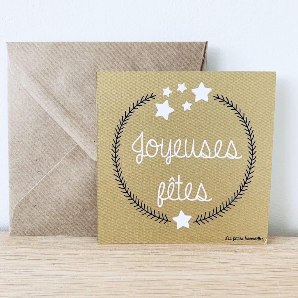Carte & enveloppe - Joyeuses fêtes - Dorée - Les Petites Hirondelles